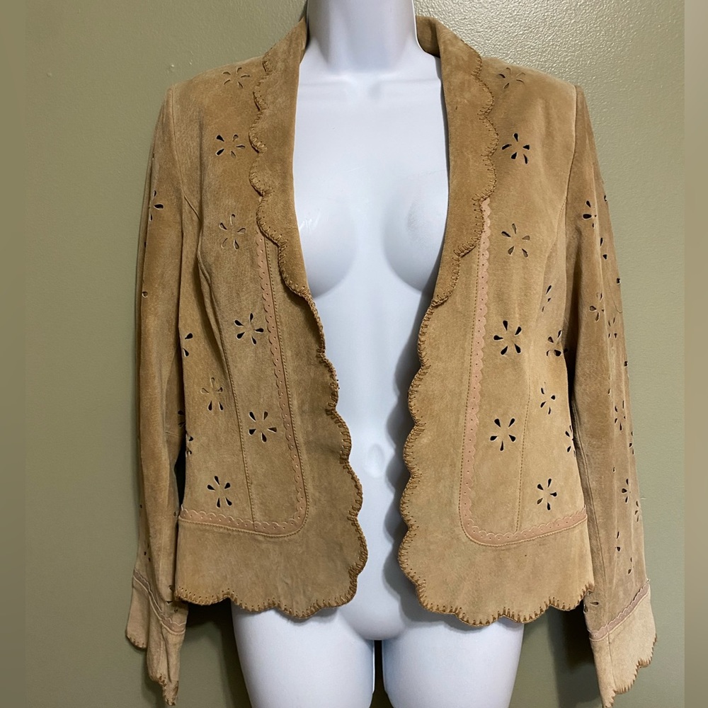 Boston Proper Genuine Tan Suede Jacket Floral Laser C… - Gem